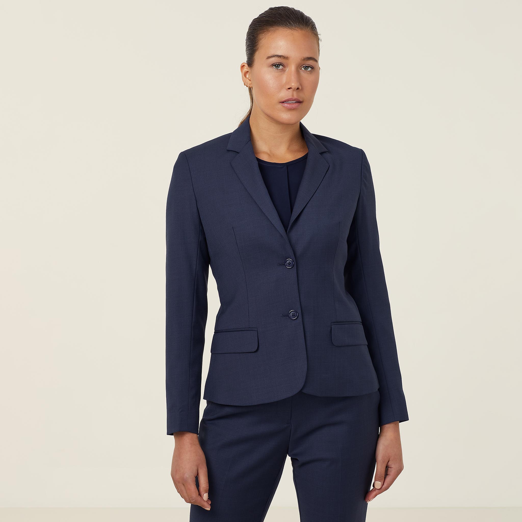 Sharkskin 2 Button Mid-Length Detail Jacket, navy | NNT Uniforms