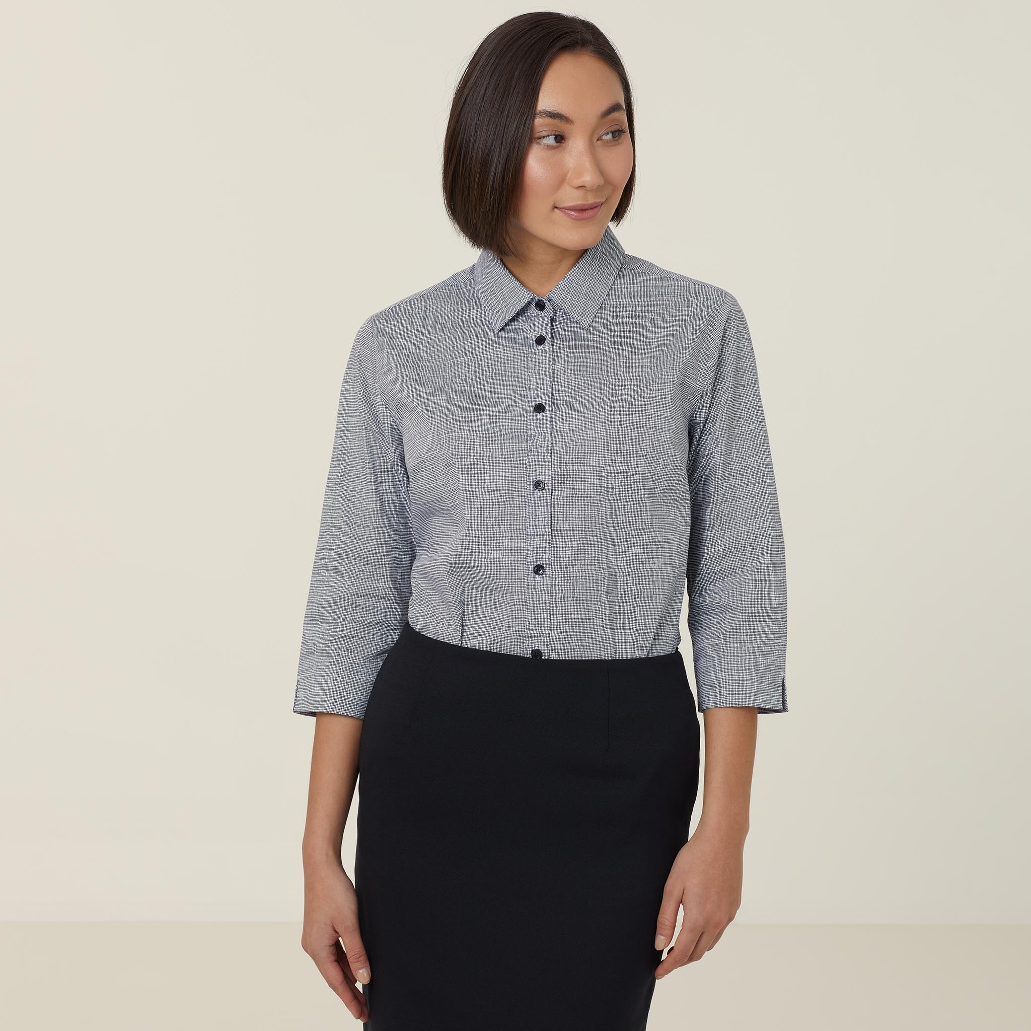 Avignon Abstract Print Stretch 3/4 Sleeve Shirt, black | NNT Uniforms