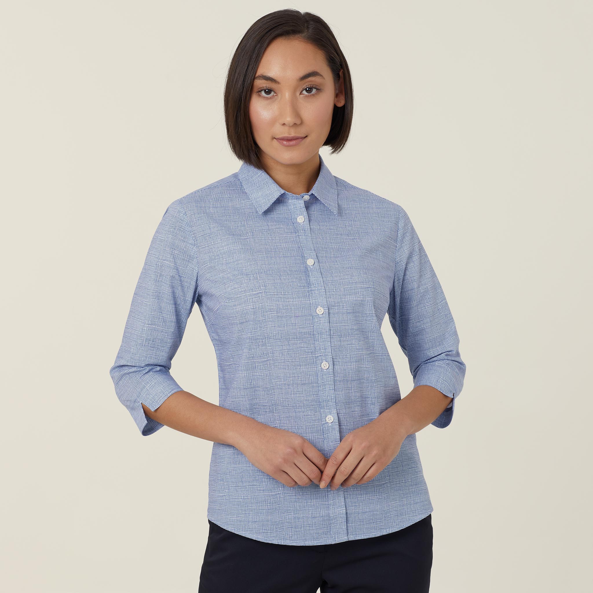 Avignon Abstract Print Stretch 3/4 Sleeve Shirt, blue | NNT Uniforms