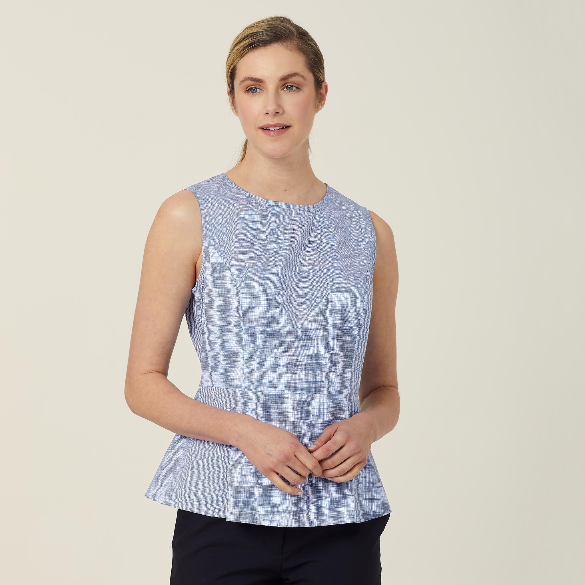 Avignon Abstract Print Sleeveless Shell Top, blue | NNT Uniforms