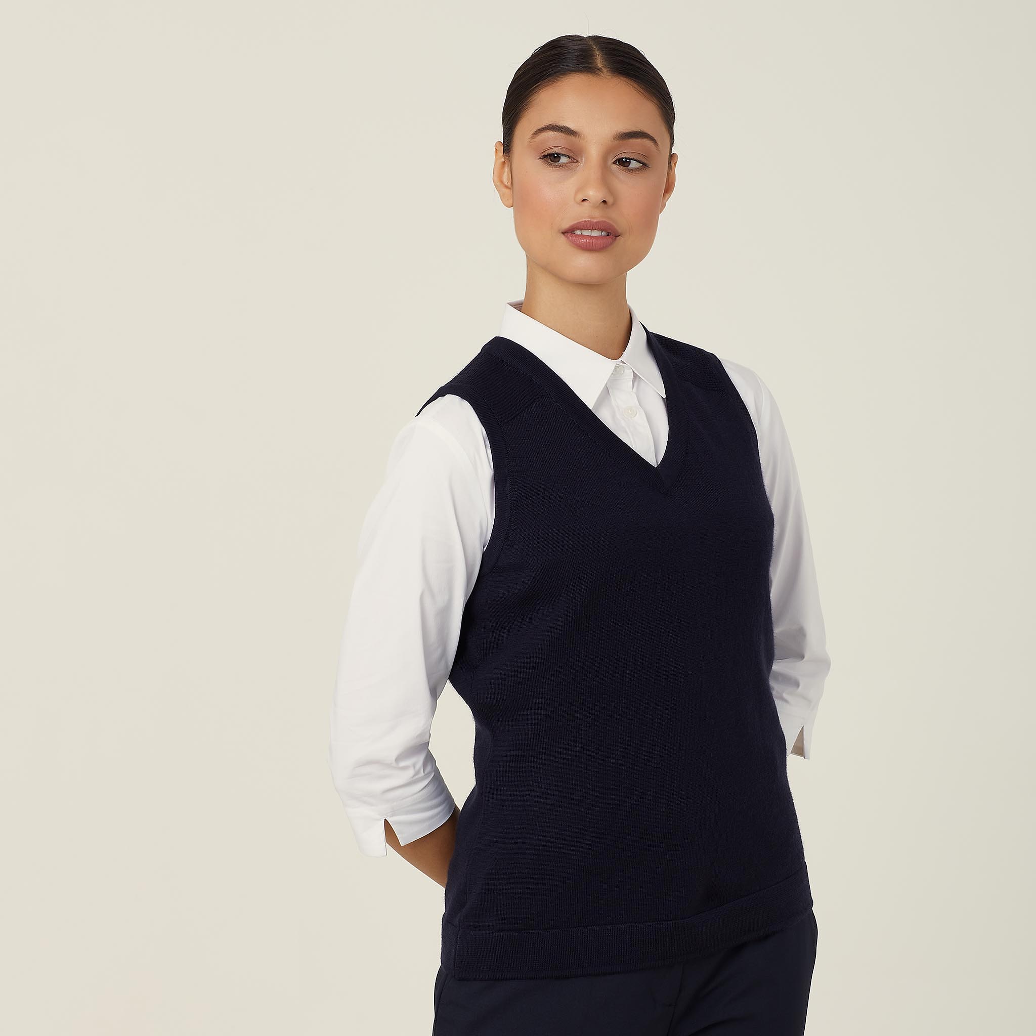 Merino Wool Textured Panel Vest, navy | NNT Uniforms