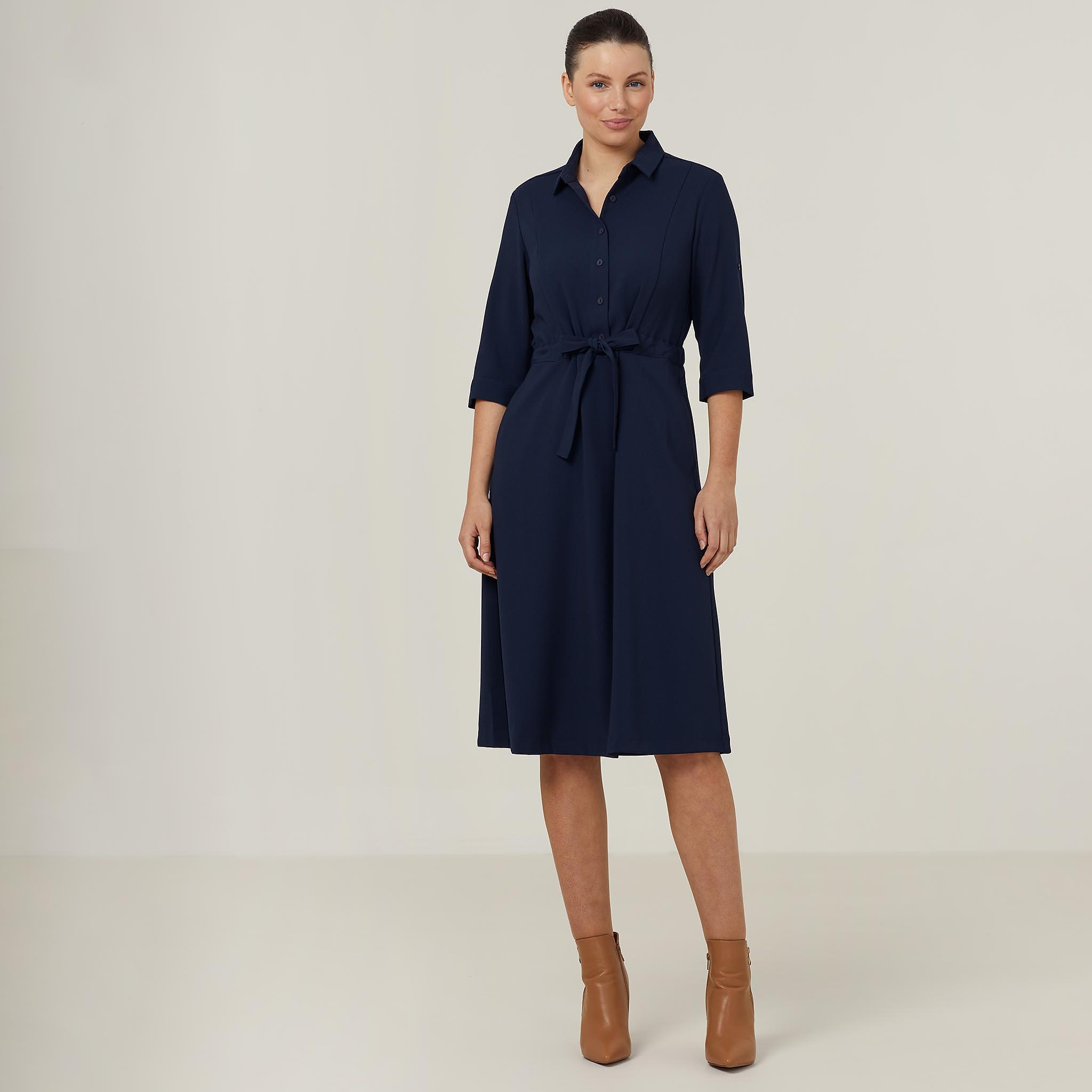 Heavy Stretch Georgette Shirt Dress, navy | NNT Uniforms