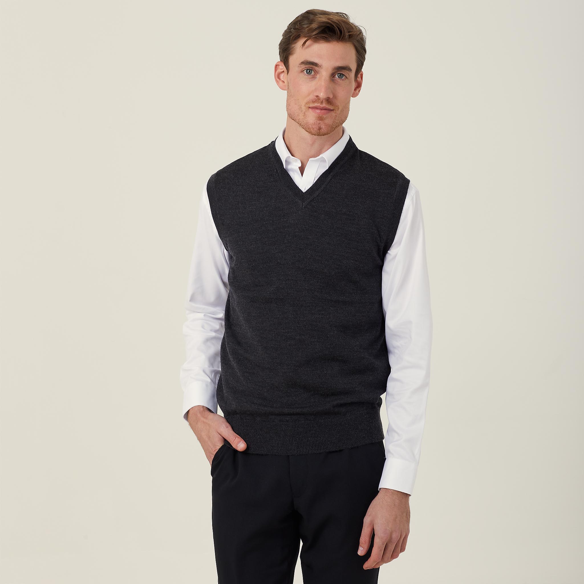 Merino Wool V-Neck Vest, black | NNT Uniforms