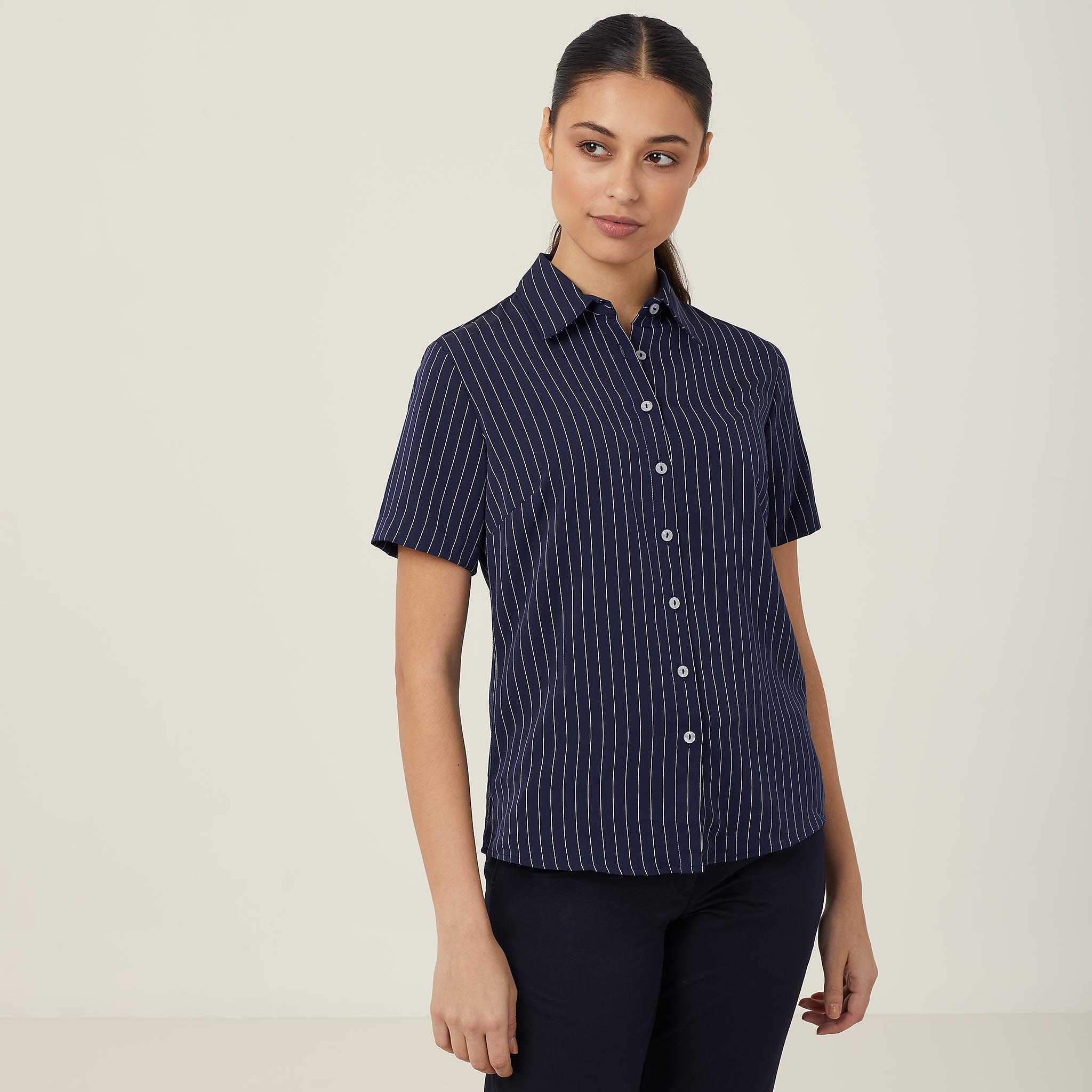 Poly Print Short Sleeve Action Back Shirt, navy | NNT Uniforms