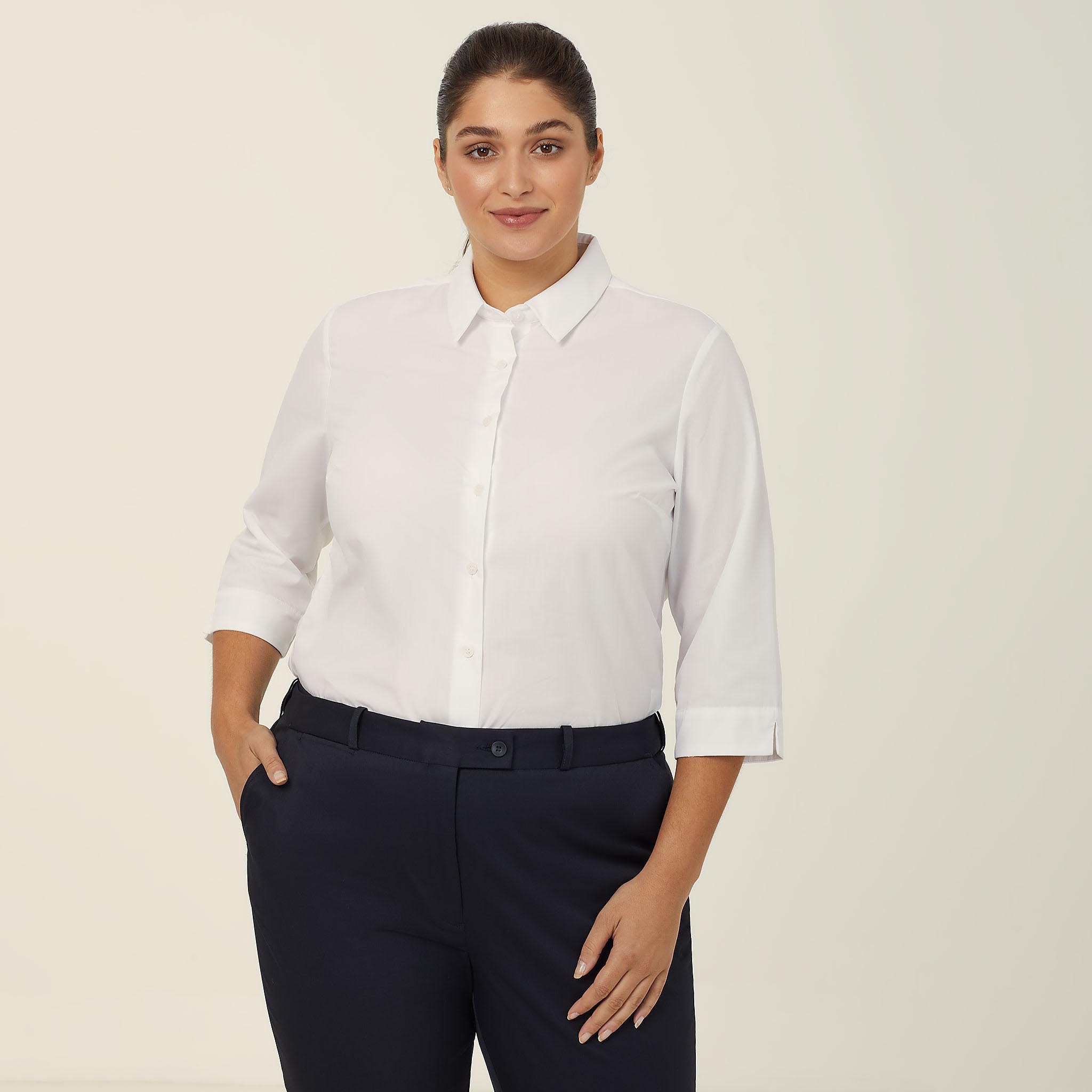 Poplin 3/4 Sleeve Shirt, white | NNT Uniforms