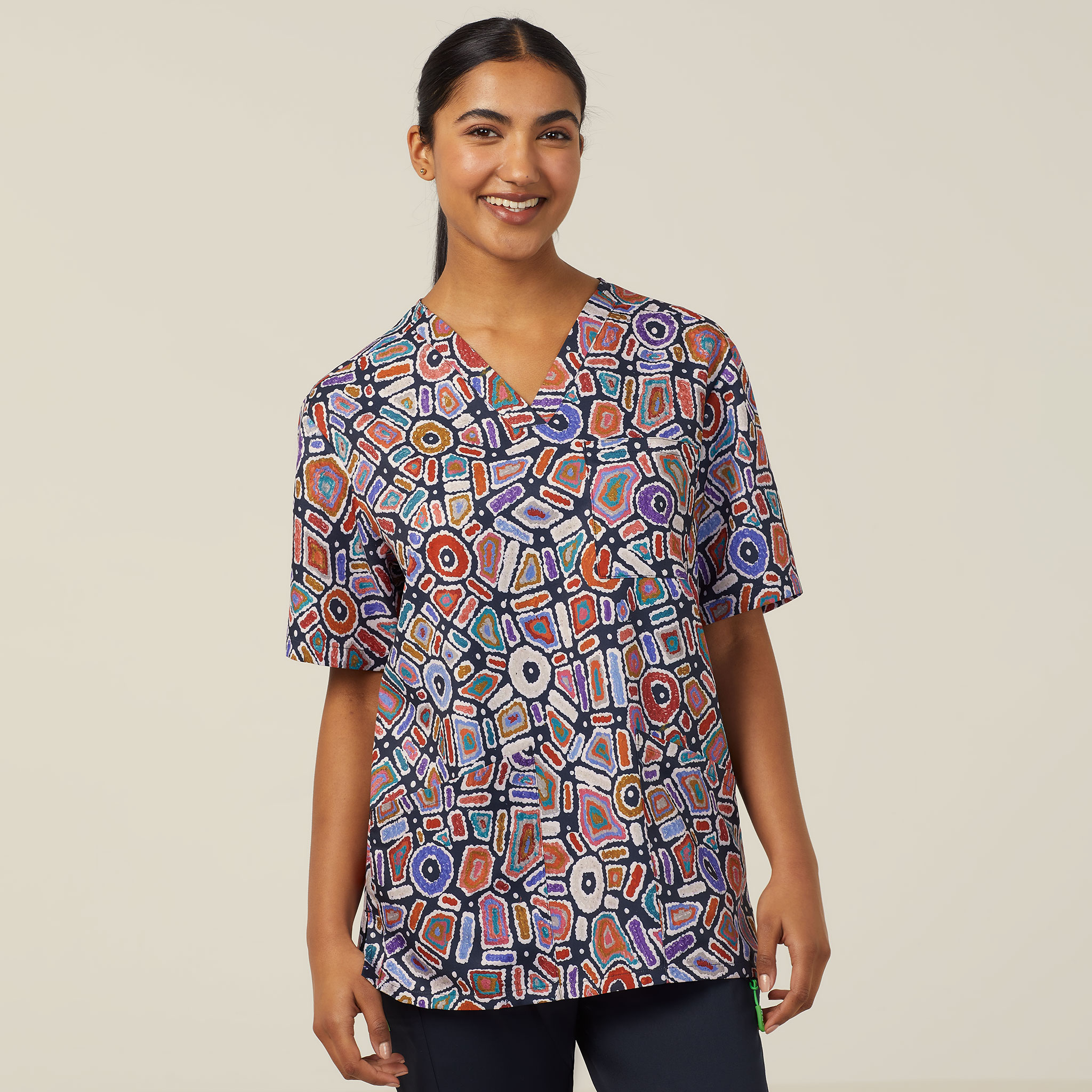 Water Dreaming Indigenous Scrub Top, orange | NNT Uniforms
