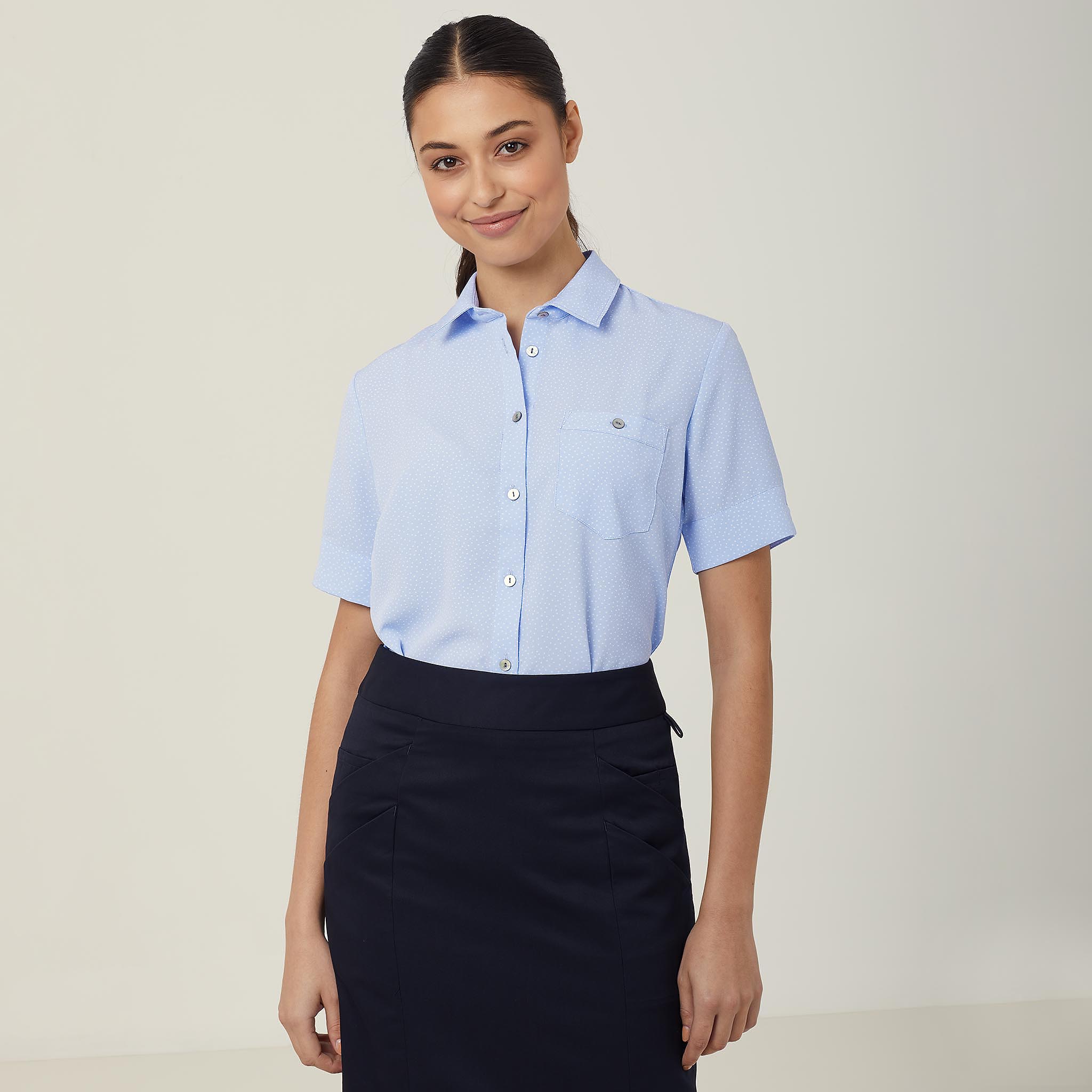 Silvi Spot Print Short Sleeve Shirt, blue | NNT Uniforms