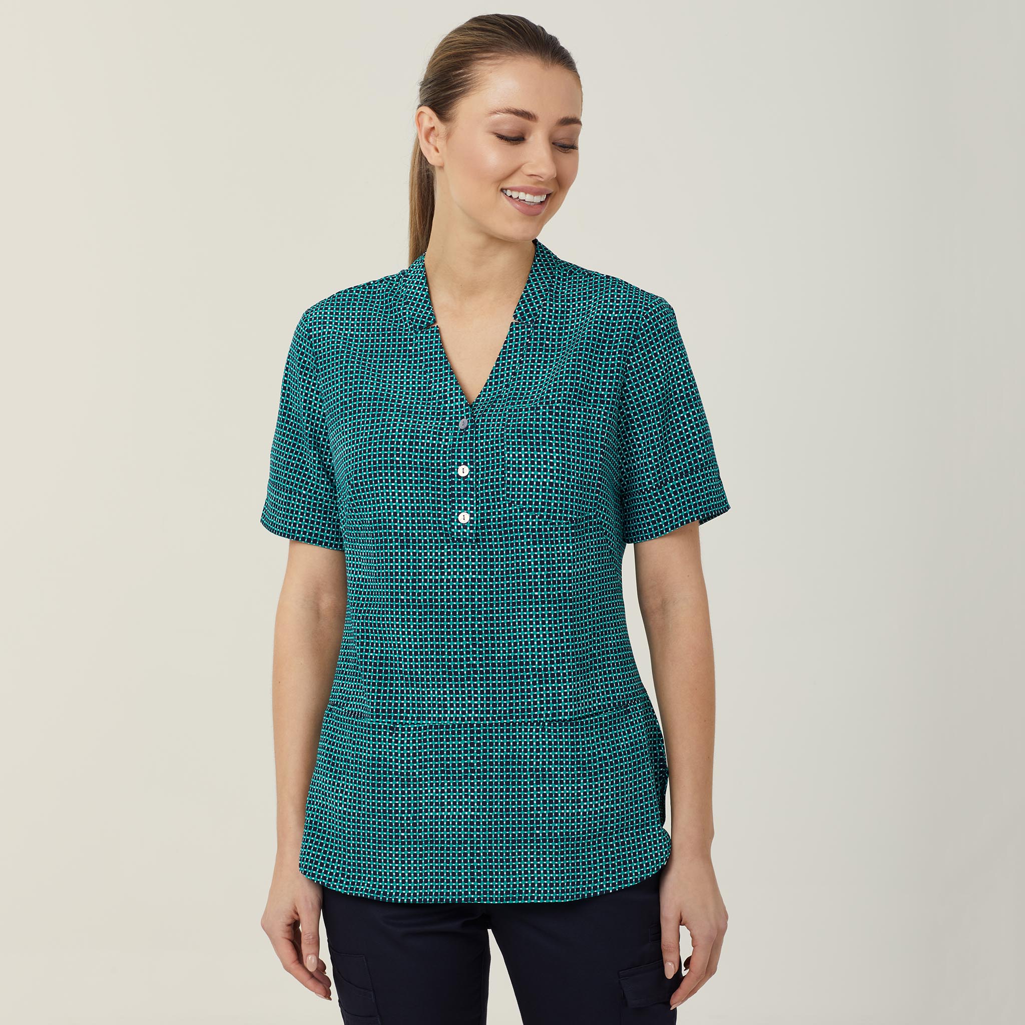 Pixel Print Short Sleeve Tunic, green | NNT Uniforms