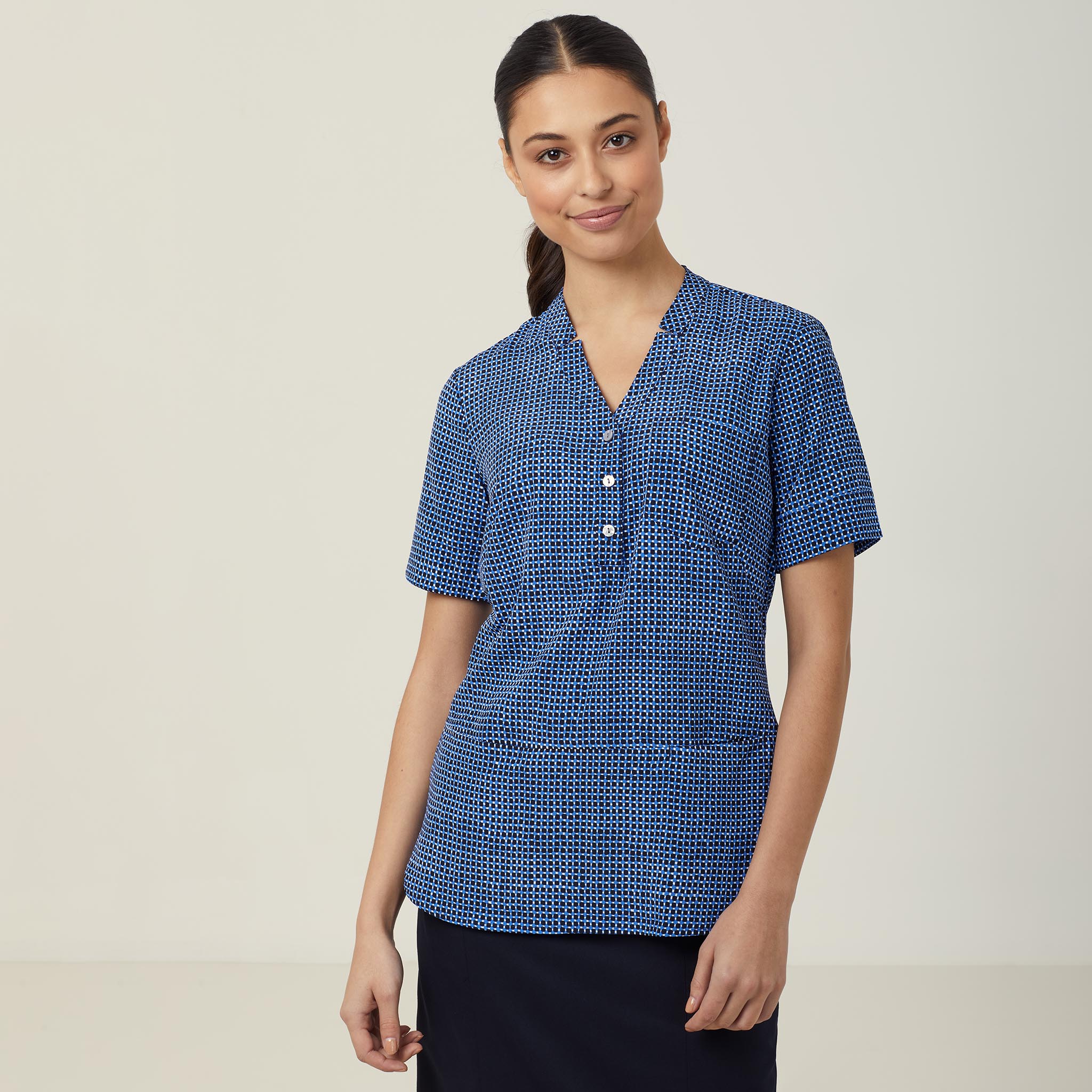Pixel Print Short Sleeve Tunic, blue | NNT Uniforms
