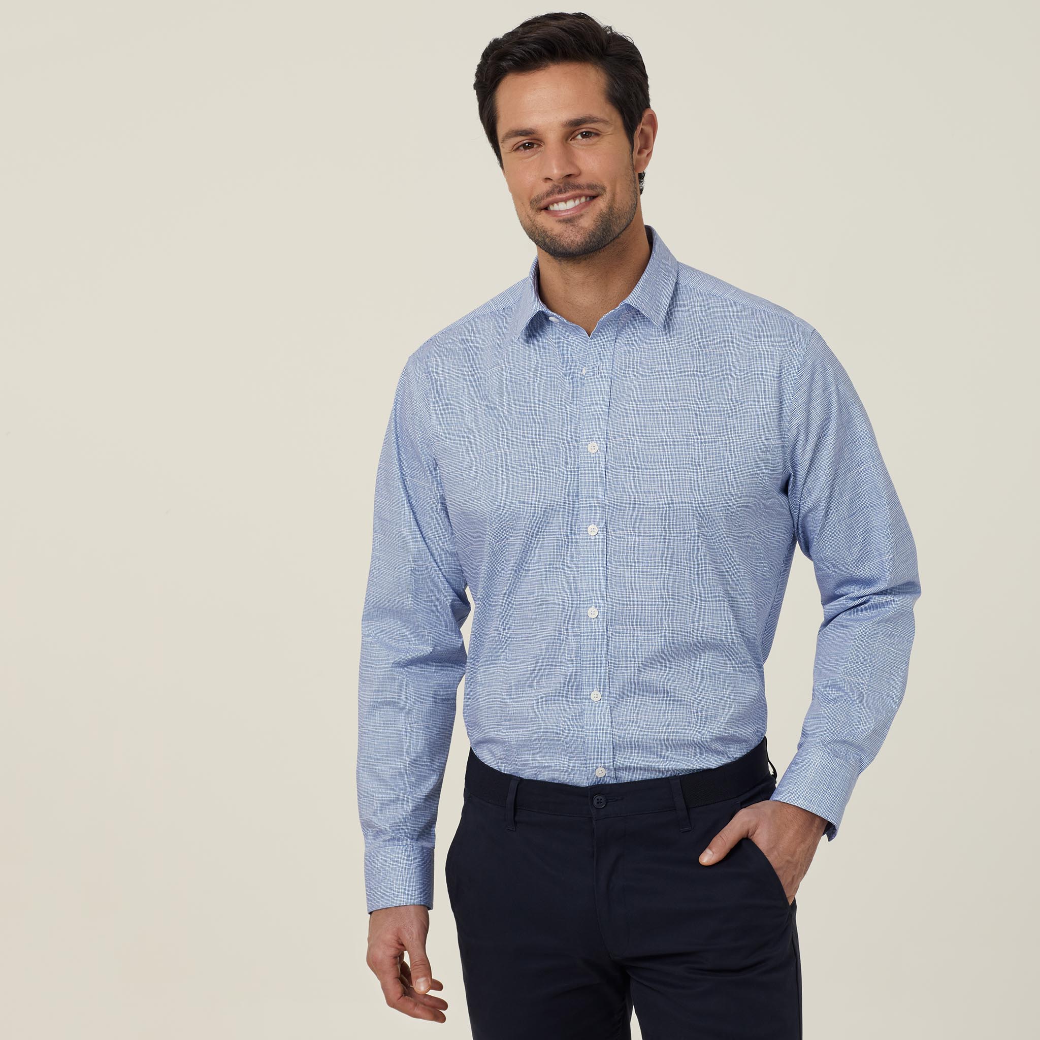 Avignon Abstract Print Stretch Long Sleeve Shirt, blue | NNT Uniforms