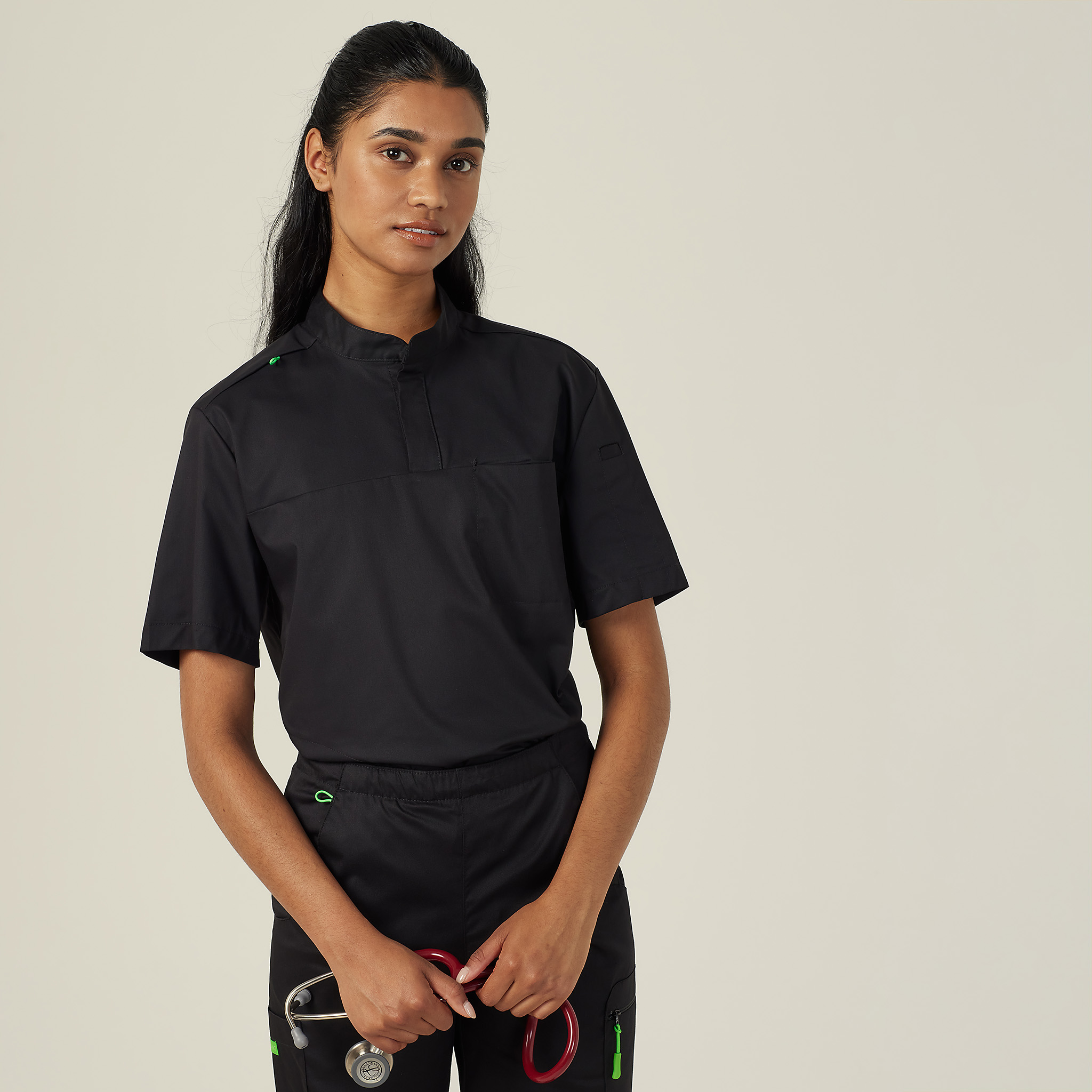 Next-Gen Antibacterial Active Doherty Mandarin Collar Scrub Top, black ...